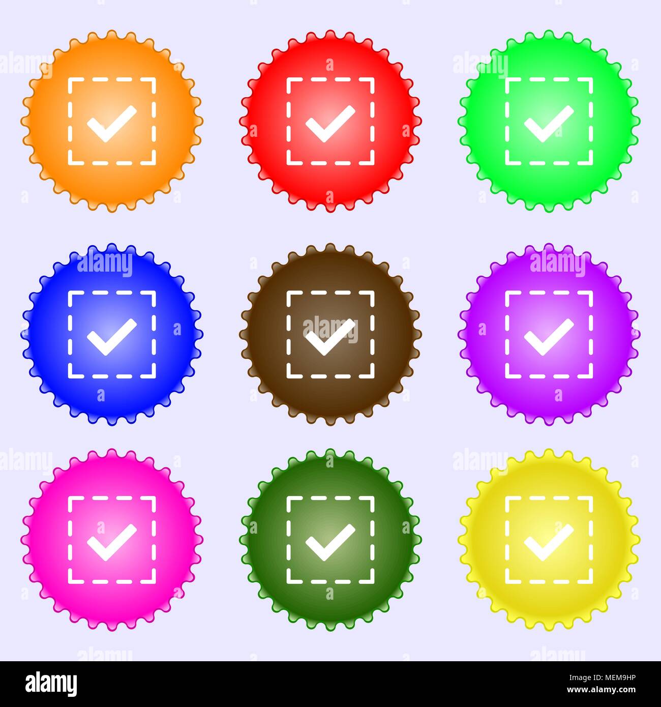Check mark, tik icon sign. Big set of colorful, diverse, high-quality buttons. Vector ...