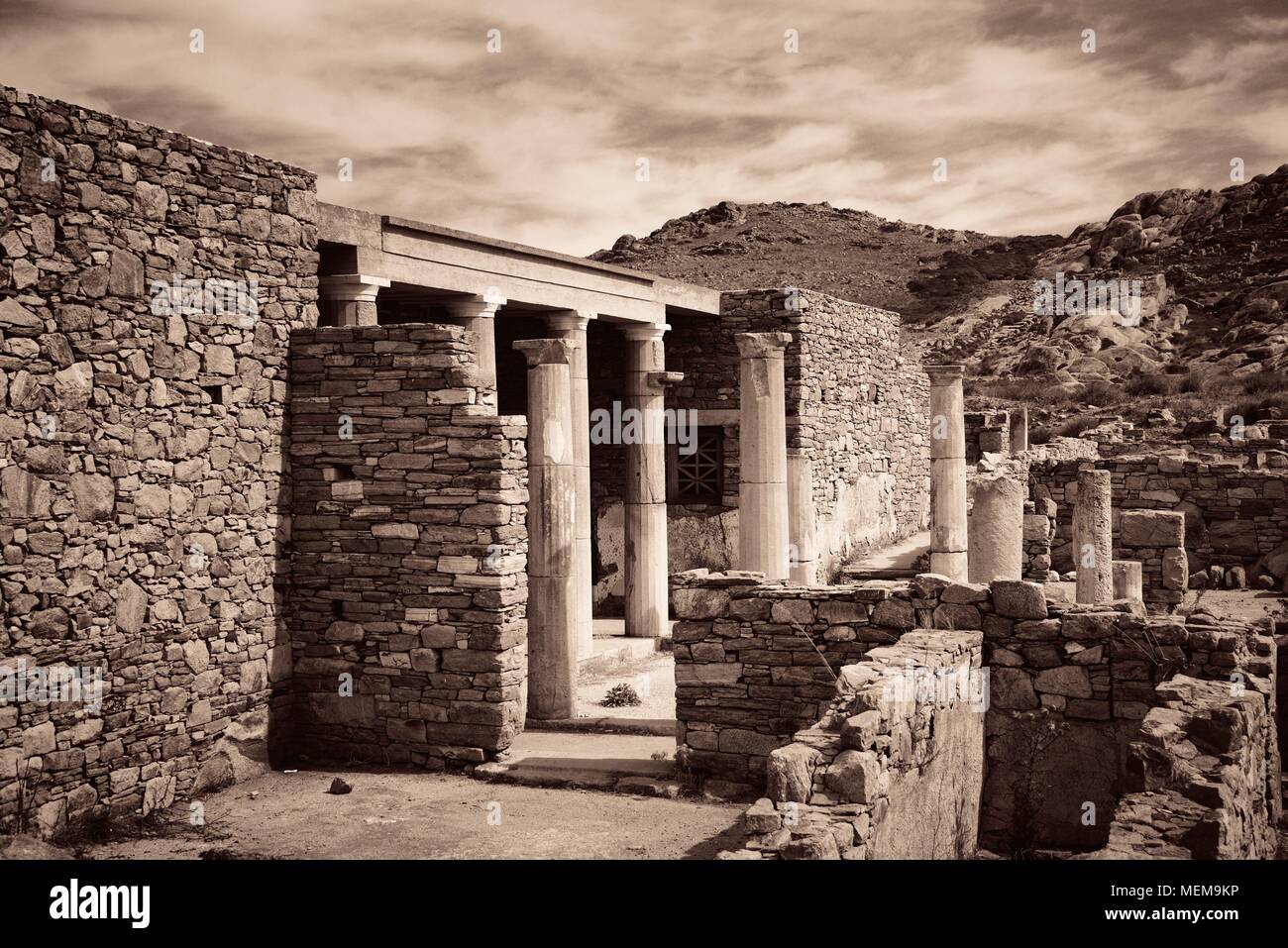 Temple in Historical Ruins in Delos Island near Mikonos, Greece Stock ...
