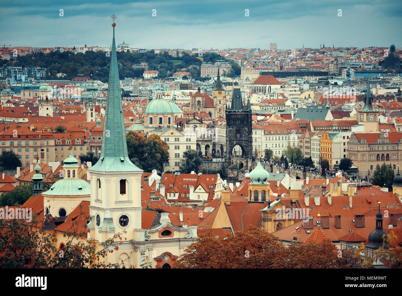 Prague skyline rooftop view with historical buildings in Czech Republic ...