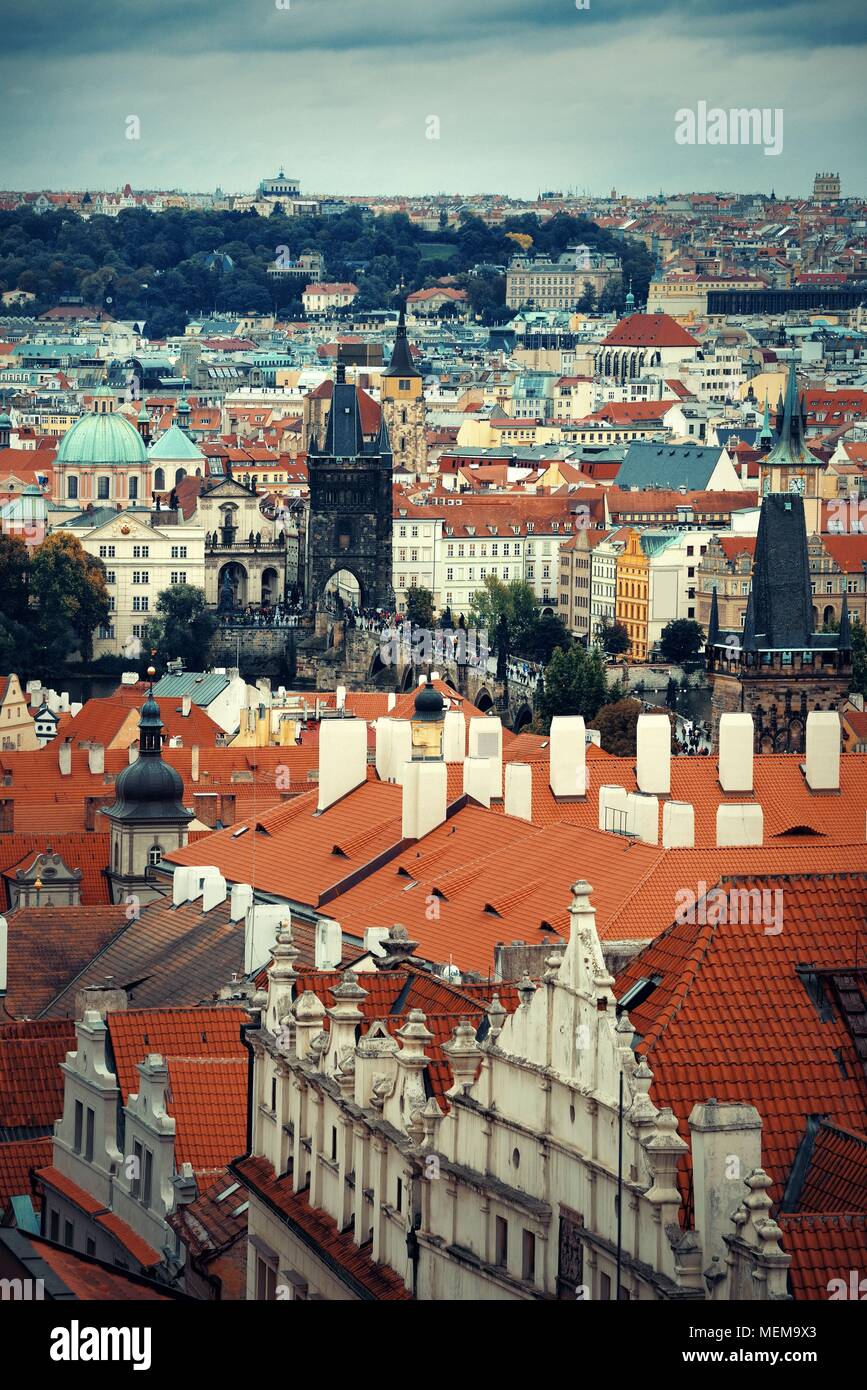 Prague skyline rooftop view with historical buildings in Czech Republic ...