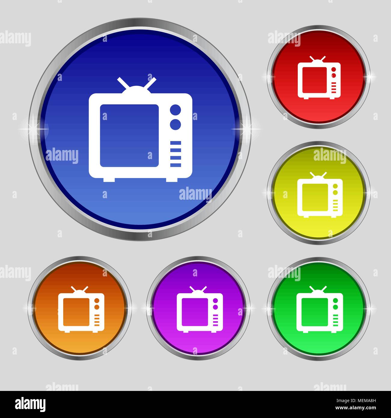 Old TV, Television icon sign. Round symbol on bright colourful buttons ...