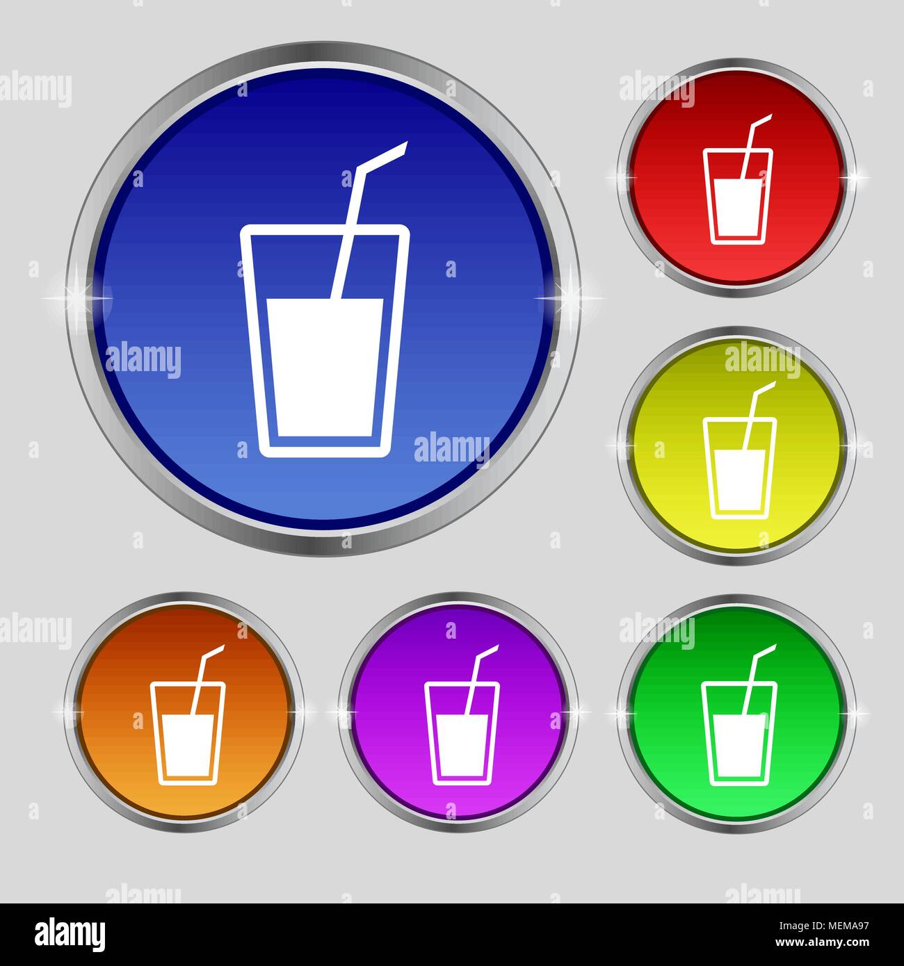 Soft drink icon sign. Round symbol on bright colourful buttons. Vector ...