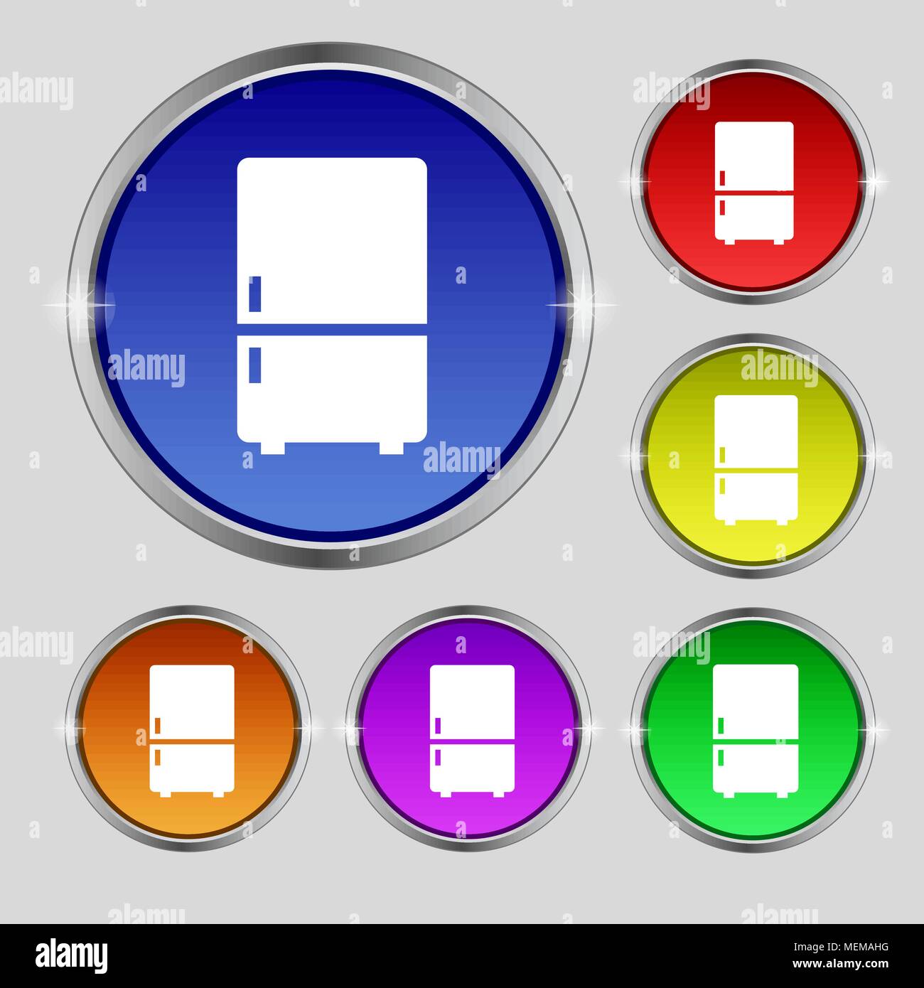 Refrigerator icon sign. Round symbol on bright colourful buttons ...