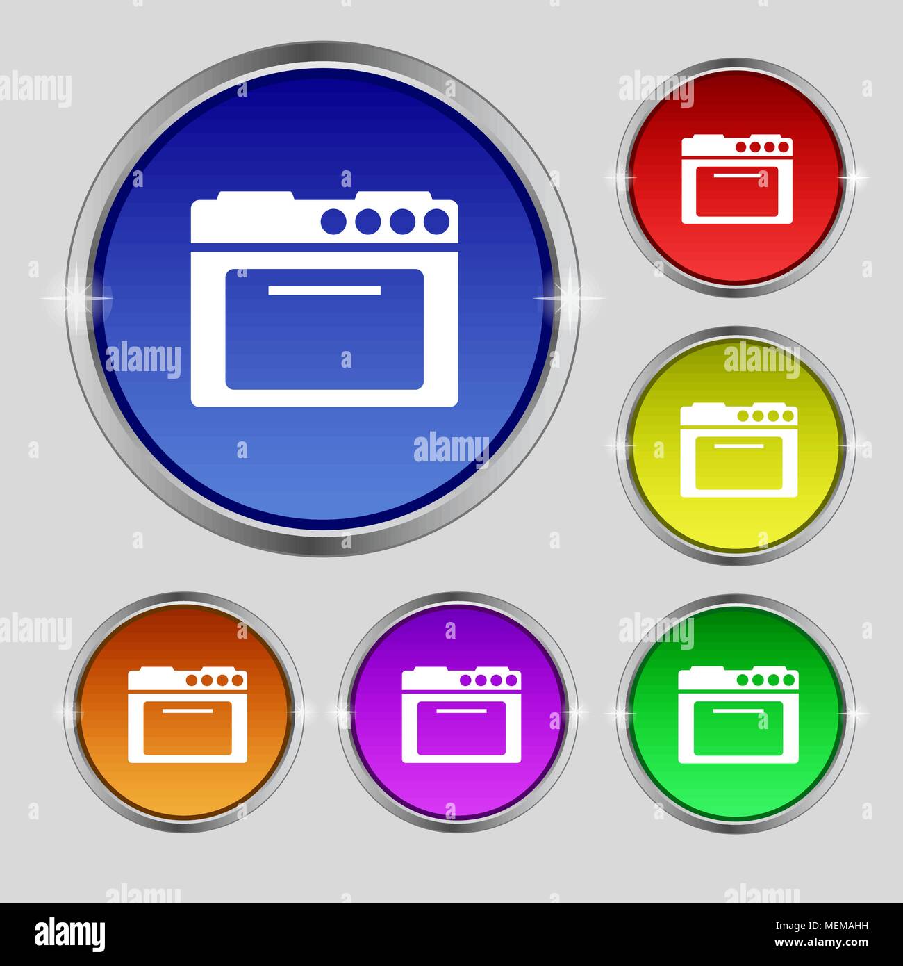 kitchen stove icon sign. Round symbol on bright colourful buttons ...
