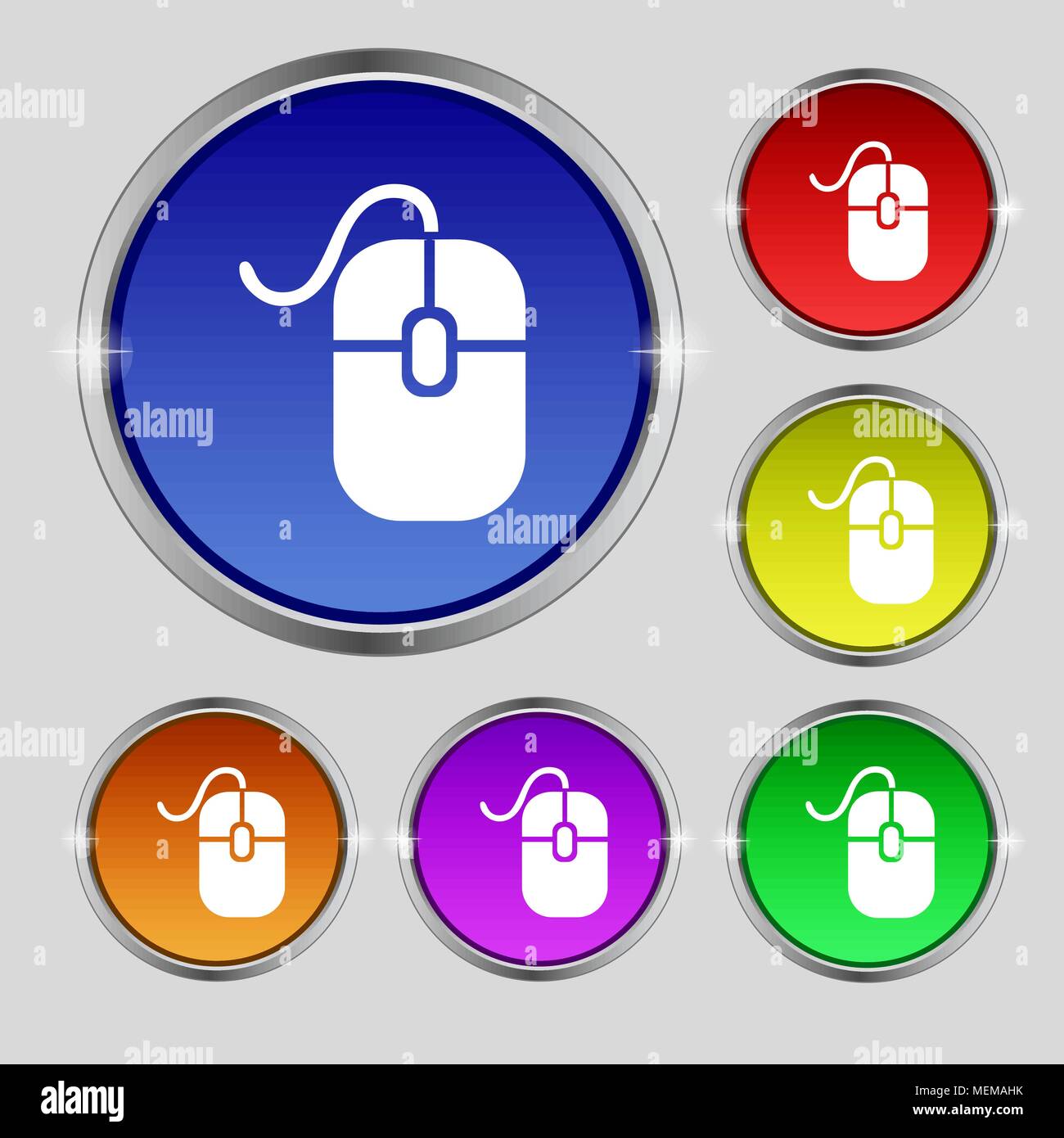 Computer mouse icon sign. Round symbol on bright colourful buttons ...