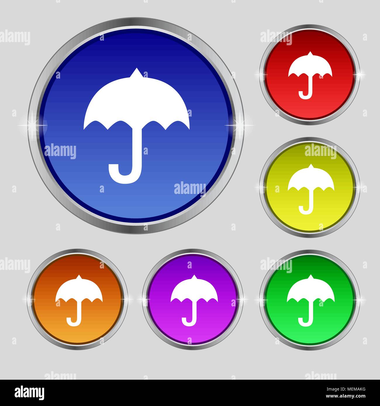 umbrella icon sign. Round symbol on bright colourful buttons. Vector ...