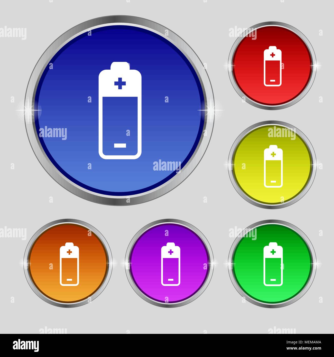 battery icon sign. Round symbol on bright colourful buttons. Vector ...