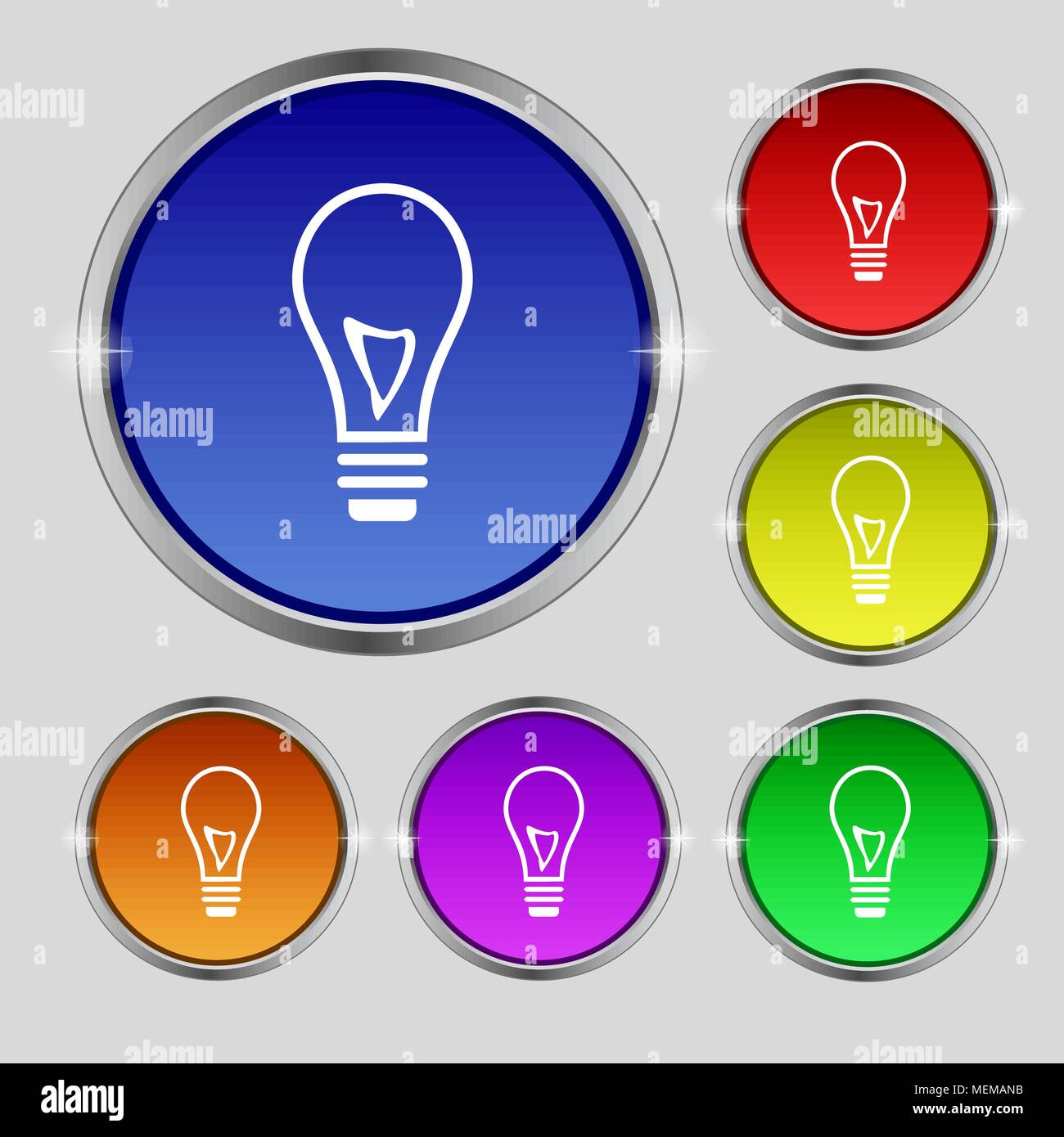 Light bulb icon sign. Round symbol on bright colourful buttons. Vector ...