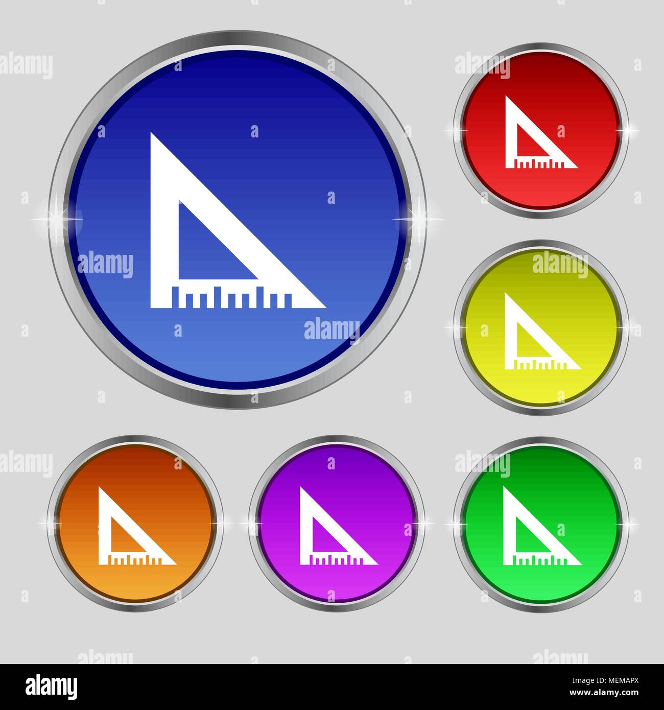 ruler icon sign. Round symbol on bright colourful buttons. Vector ...