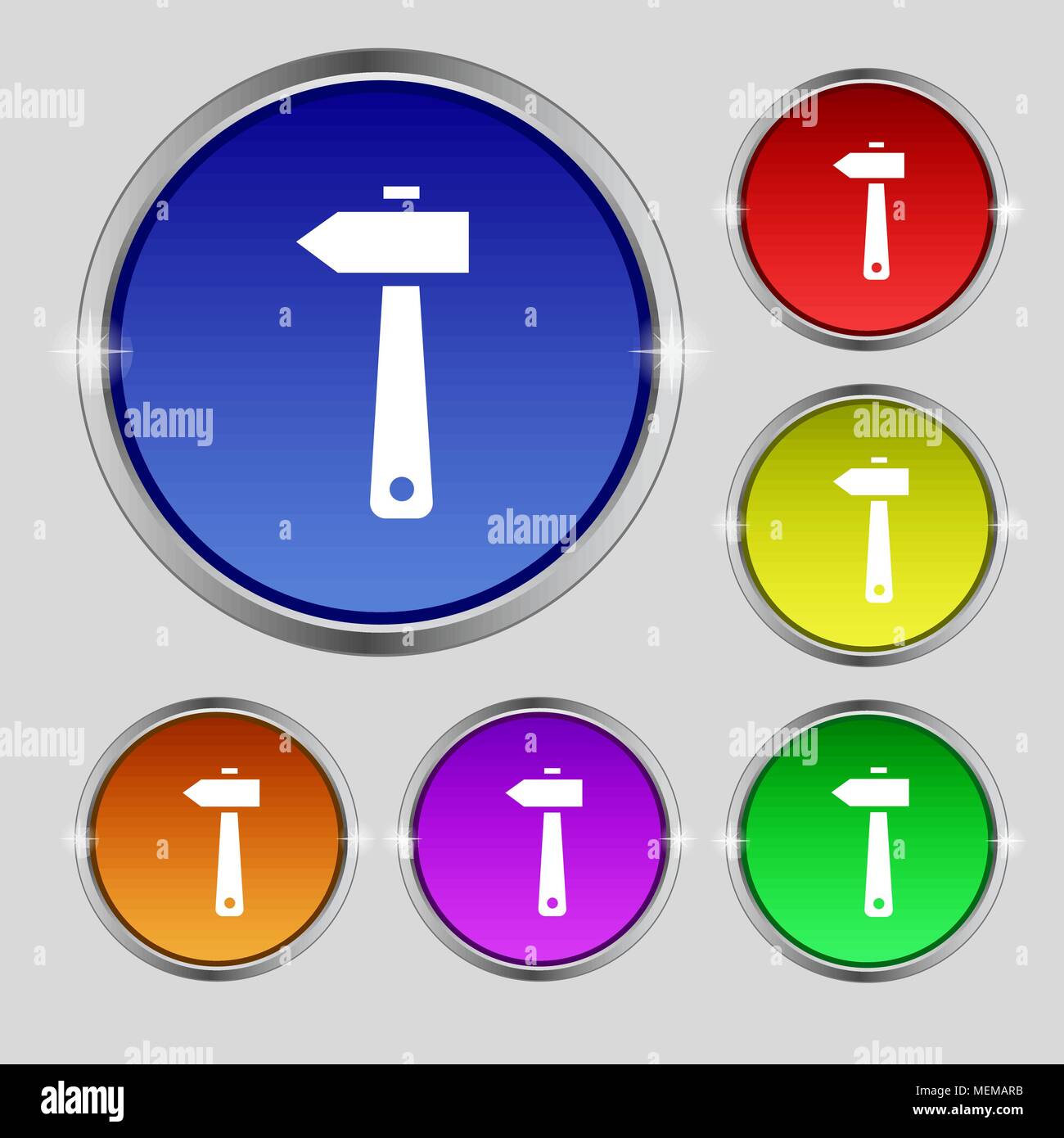 hammer icon sign. Round symbol on bright colourful buttons. Vector ...