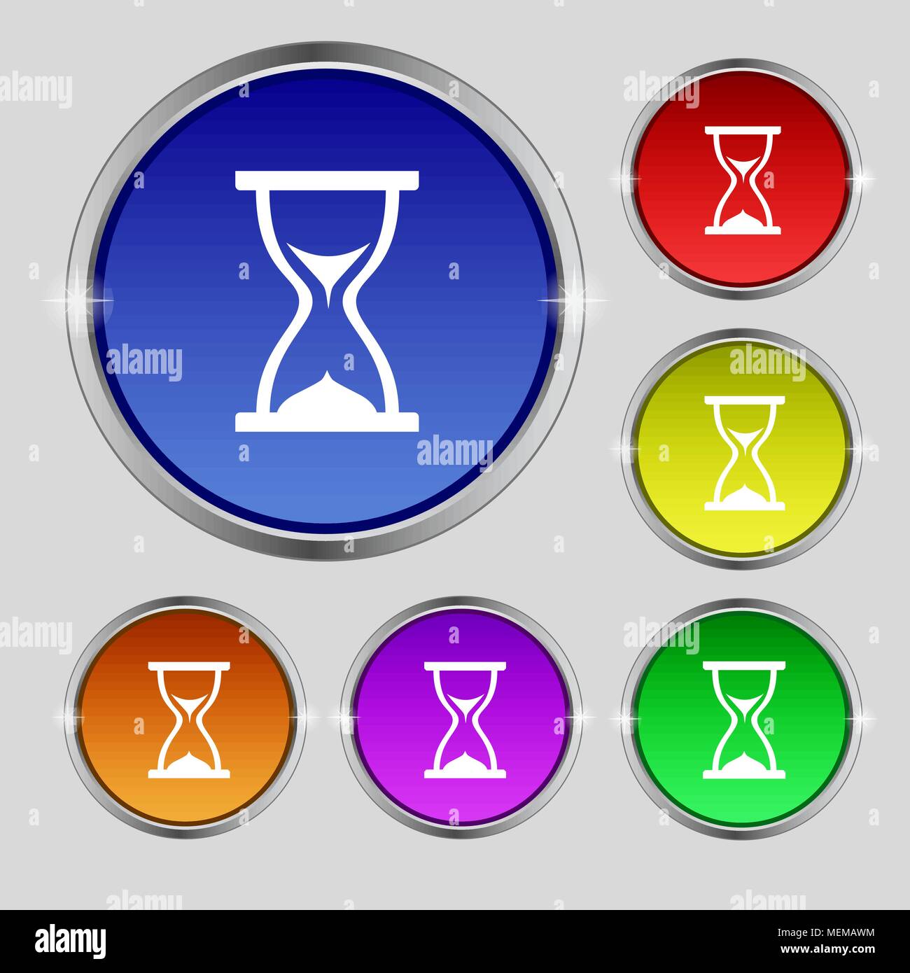 hourglass icon sign. Round symbol on bright colourful buttons. Vector ...
