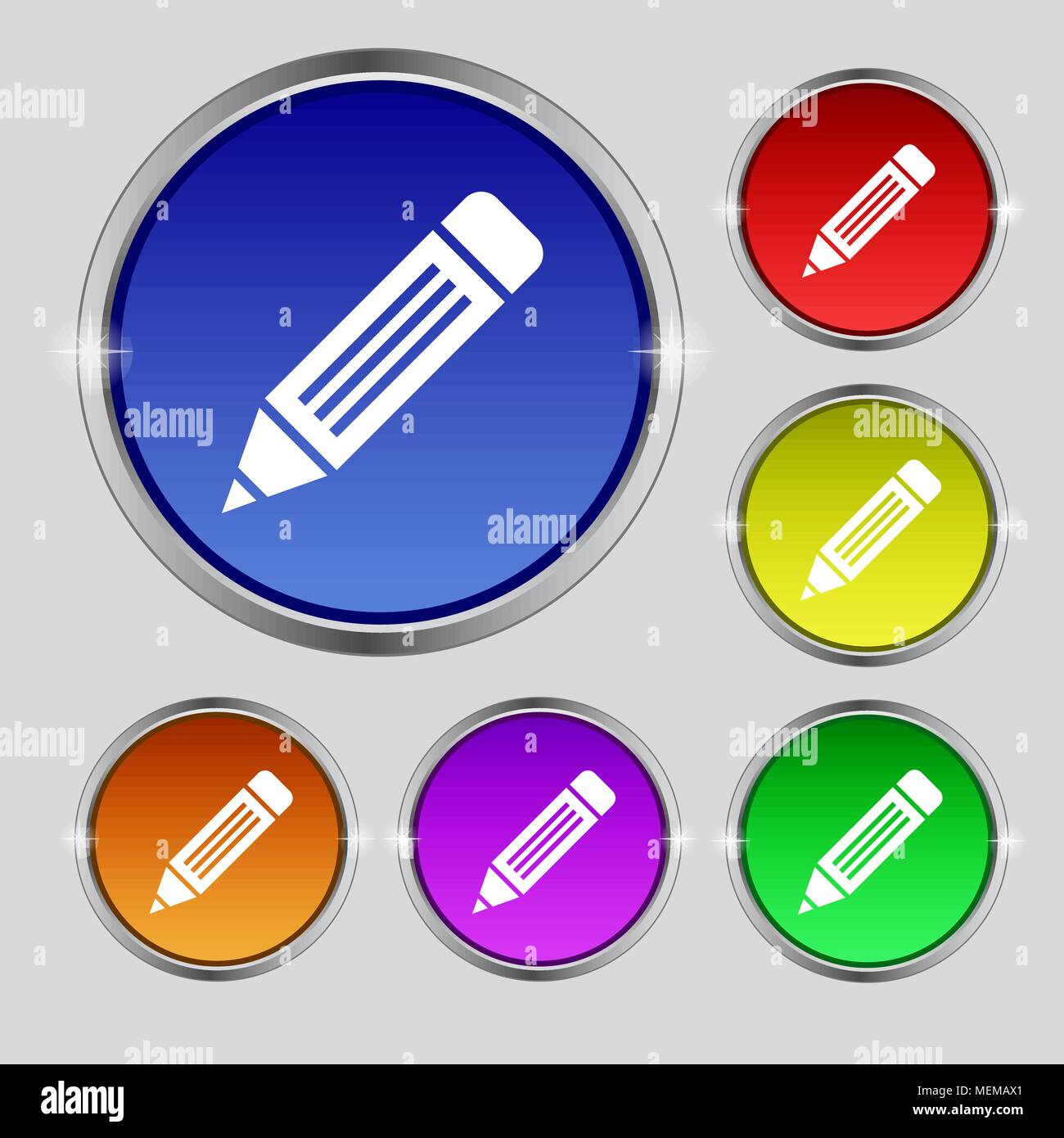 pen icon sign. Round symbol on bright colourful buttons. Vector ...