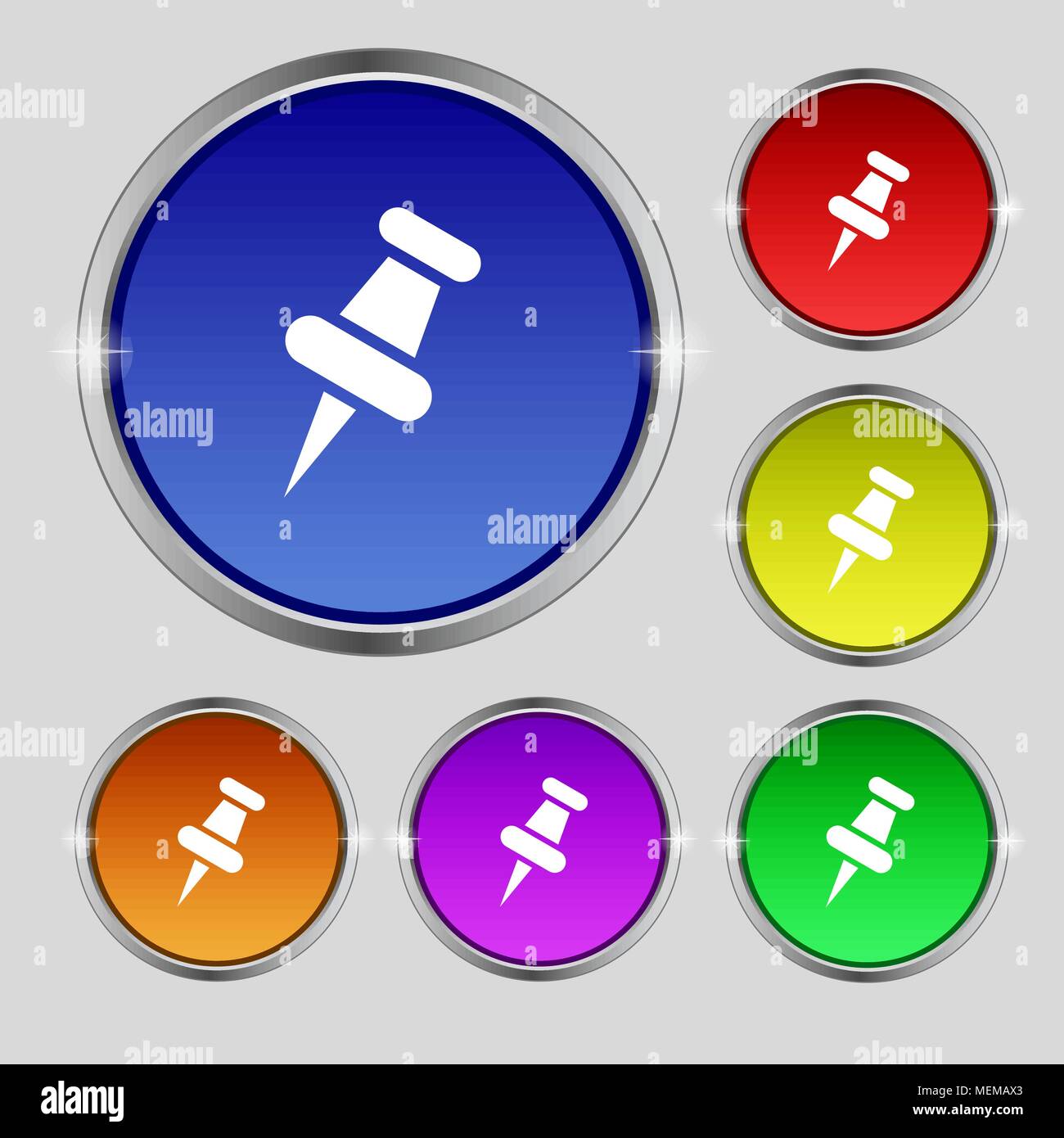 push pin icon sign. Round symbol on bright colourful buttons. Vector ...