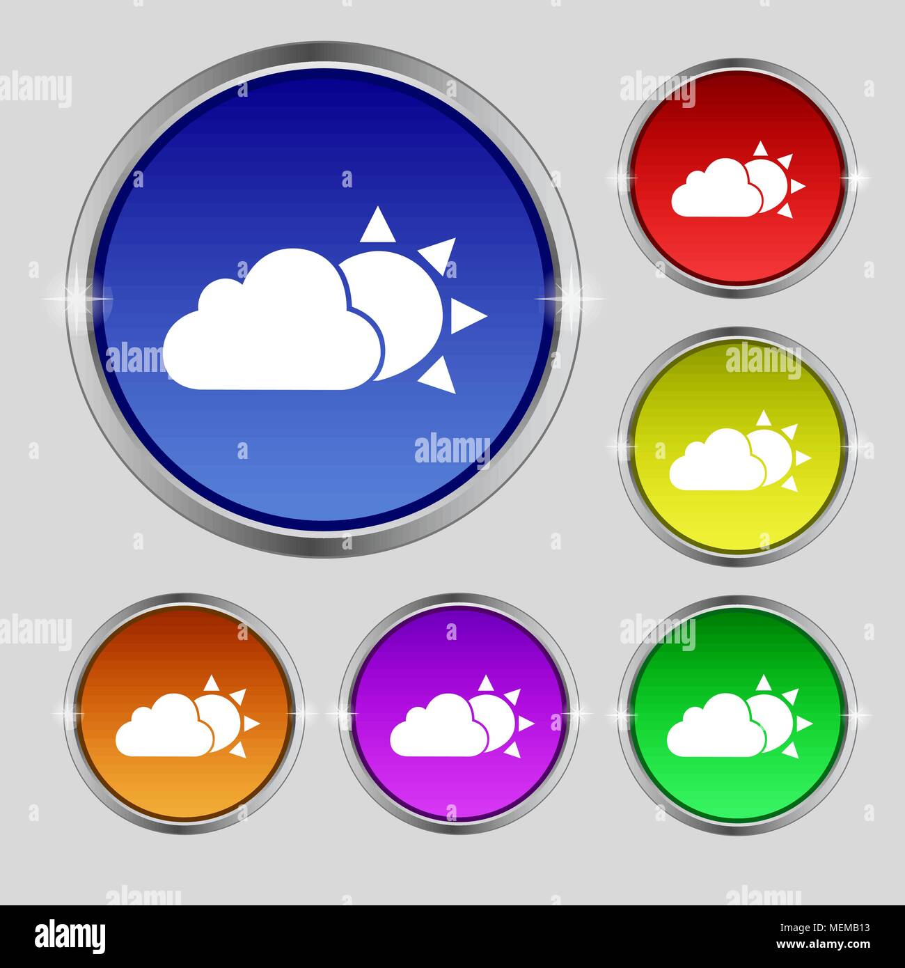 weather icon sign. Round symbol on bright colourful buttons. Vector ...