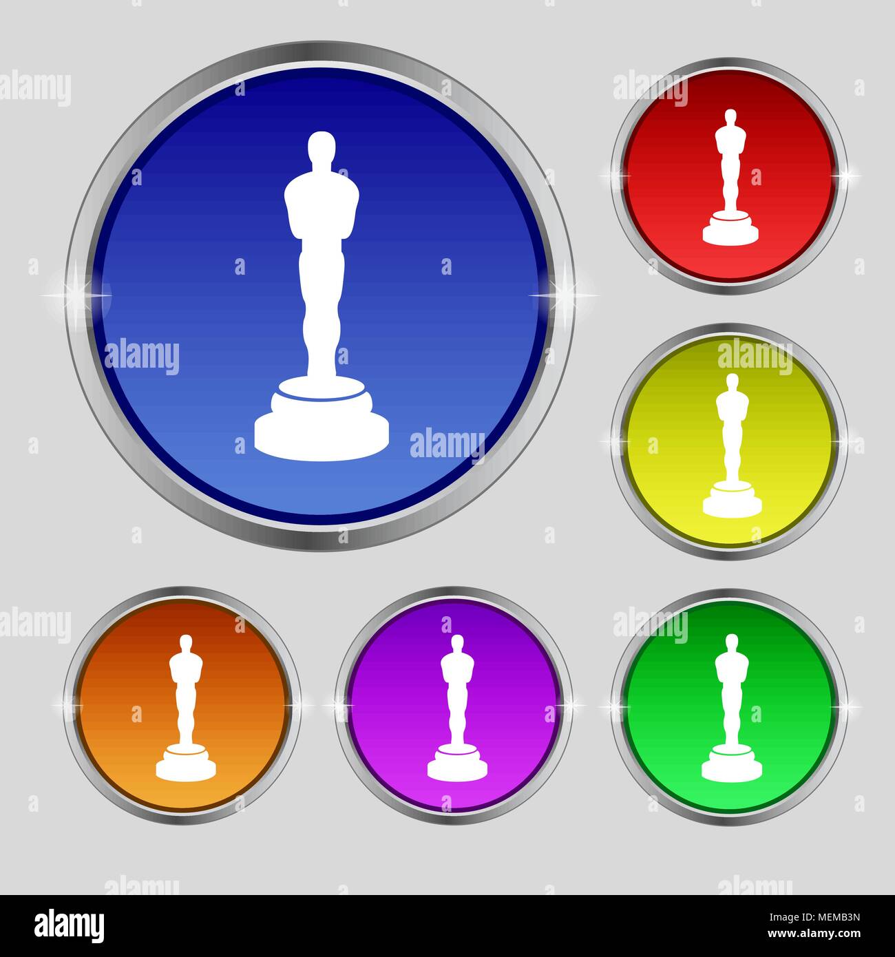 Oscar statuette icon sign. Round symbol on bright colourful buttons ...