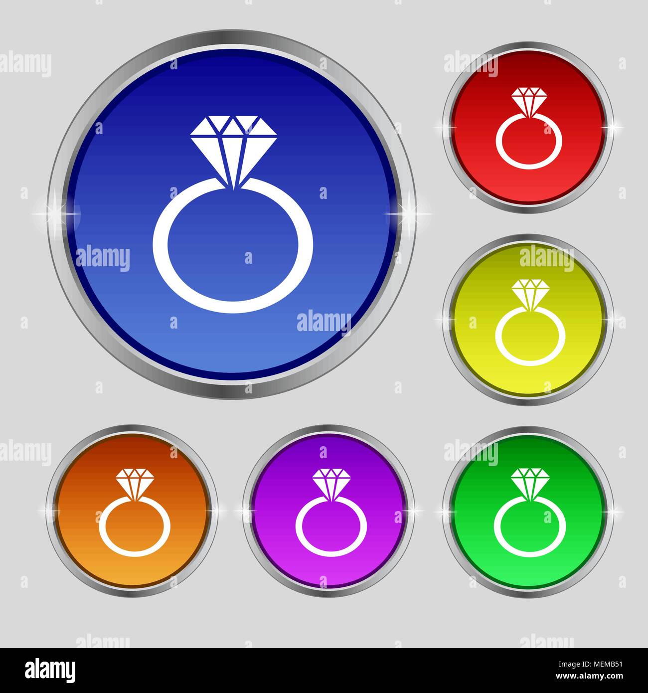 diamond ring icon sign. Round symbol on bright colourful buttons ...