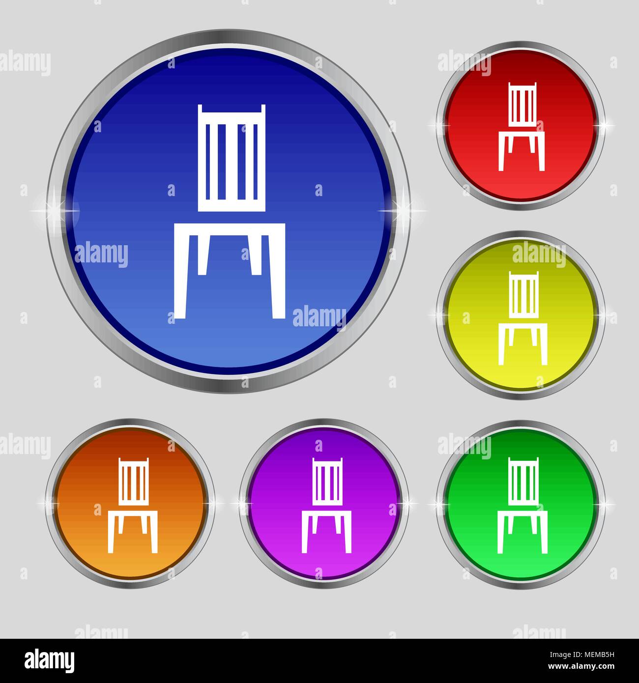 chair icon sign. Round symbol on bright colourful buttons. Vector ...