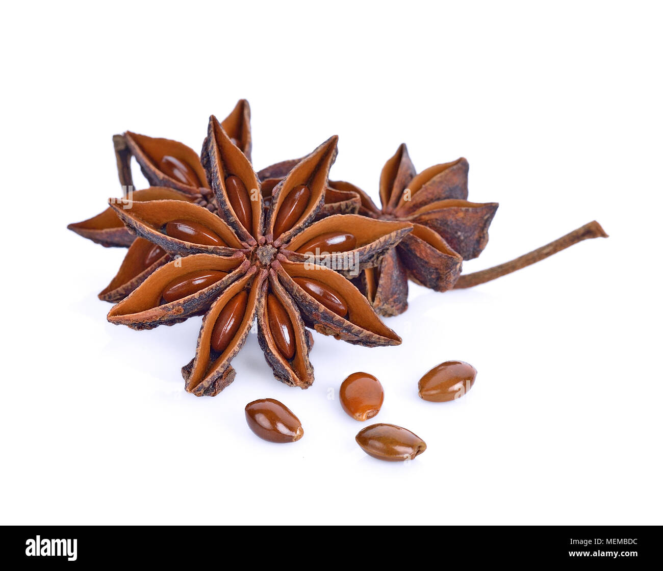 Star anise spice fruits and seeds isolated on white background Stock ...