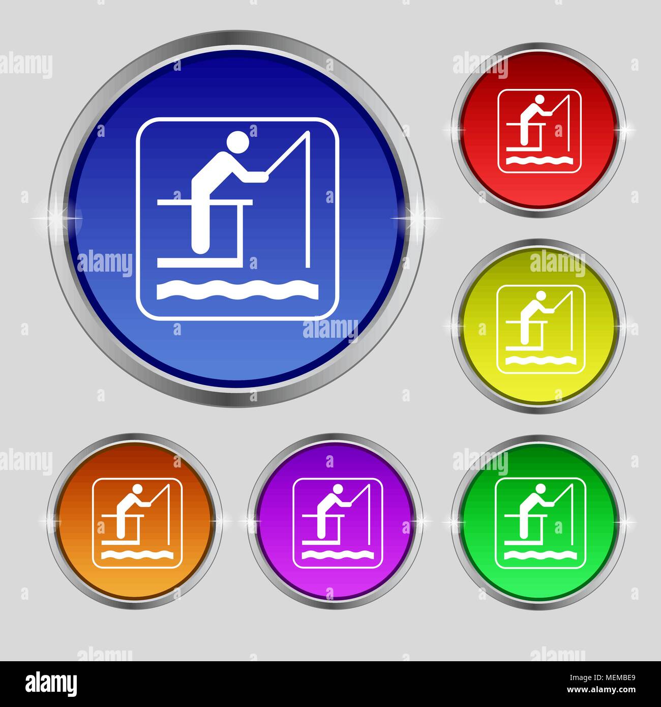 fishing icon sign. Round symbol on bright colourful buttons. Vector ...