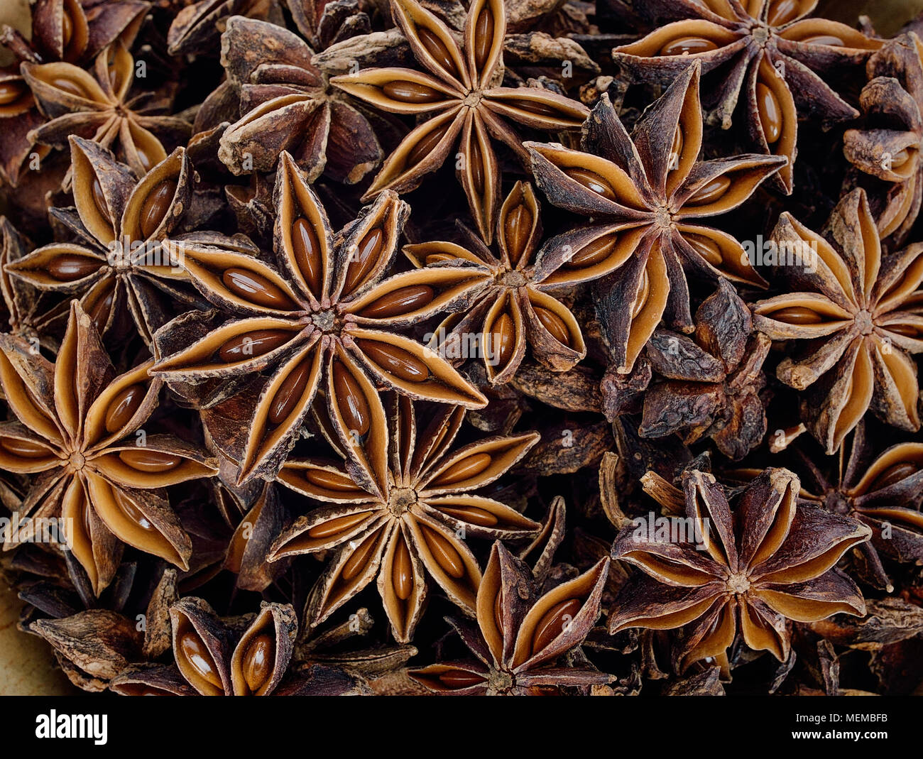 Background texture of several star anise fruits and seeds Stock Photo ...
