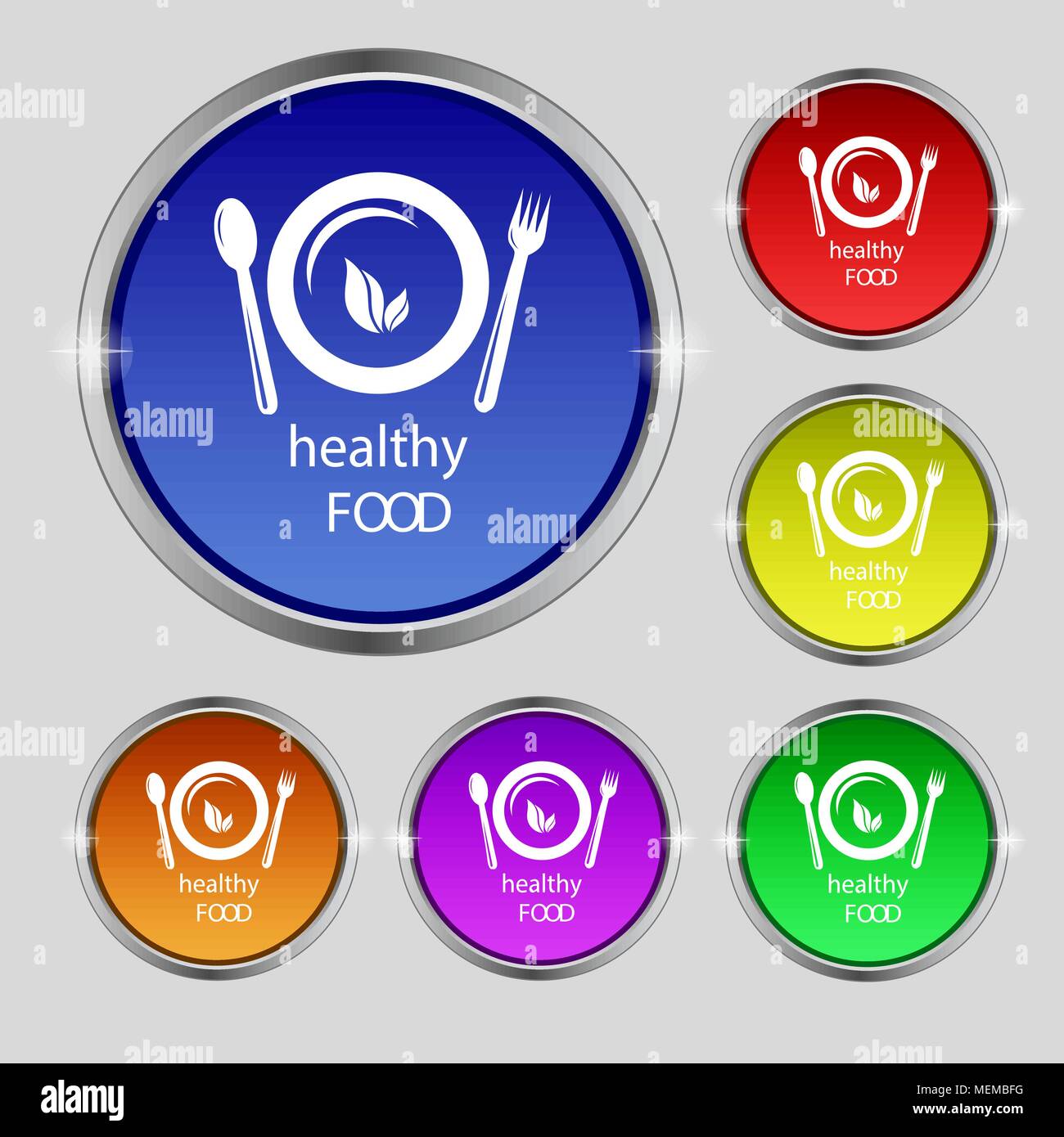healthy food concept icon sign. Round symbol on bright colourful ...