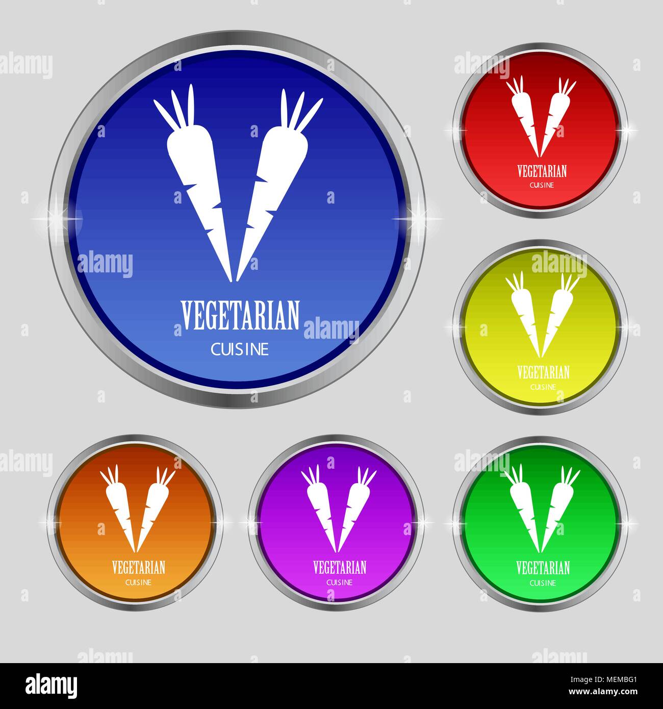 vegetarian cuisine icon sign. Round symbol on bright colourful buttons ...