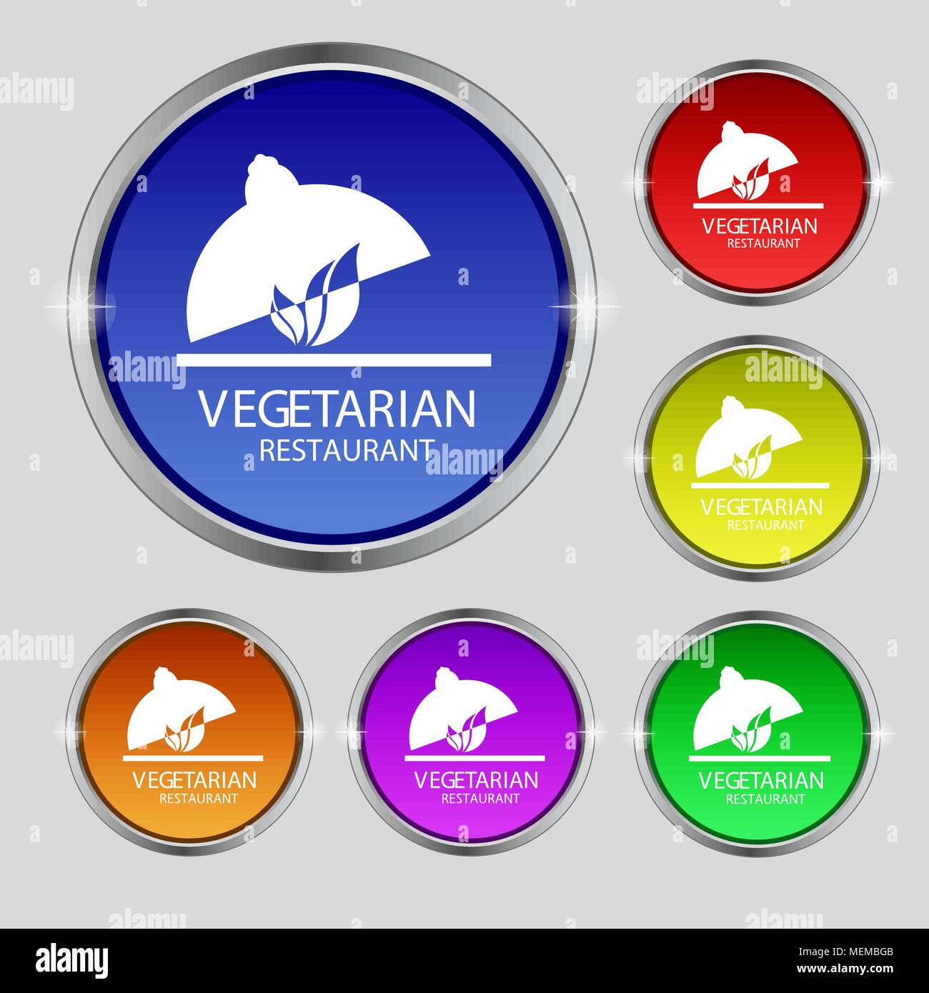 vegetarian restaurant icon sign. Round symbol on bright colourful ...