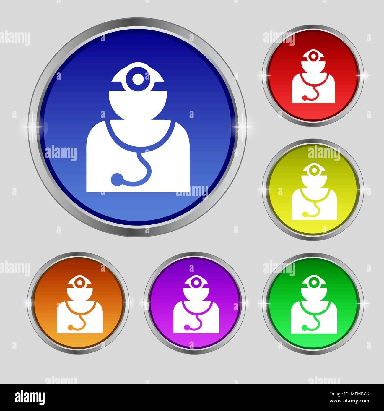 Doctor with stethoscope around his neck icon sign. Round symbol on ...