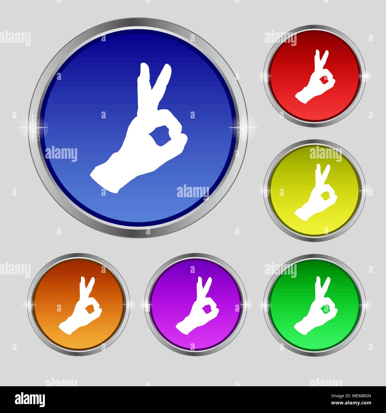 Gesture ok icon sign. Round symbol on bright colourful buttons. Vector ...