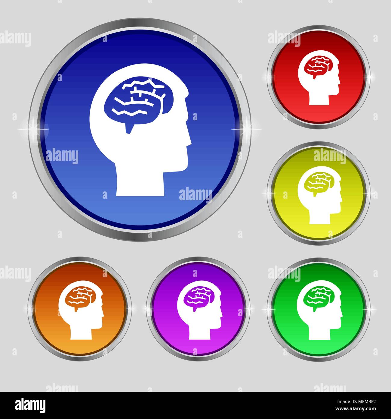 Brain icon sign. Round symbol on bright colourful buttons. Vector ...
