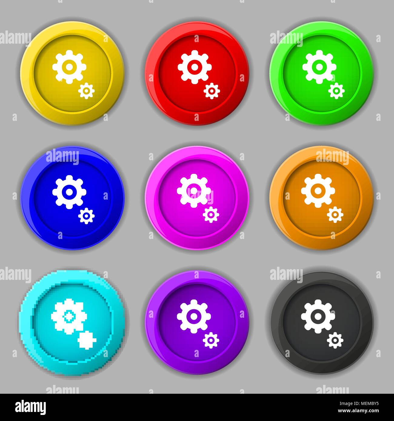 gears icon sign. symbol on nine round colourful buttons. Vector ...