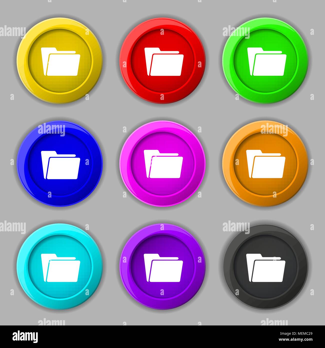 Folder icon sign. symbol on nine round colourful buttons. Vector ...