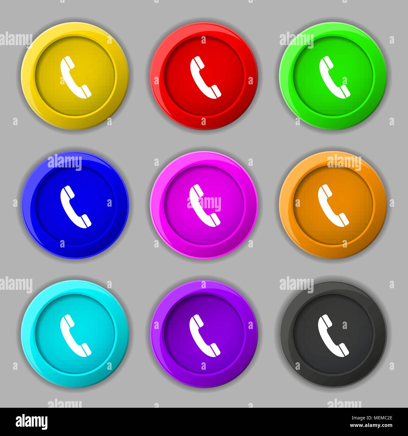 Call icon sign. symbol on nine round colourful buttons. Vector ...