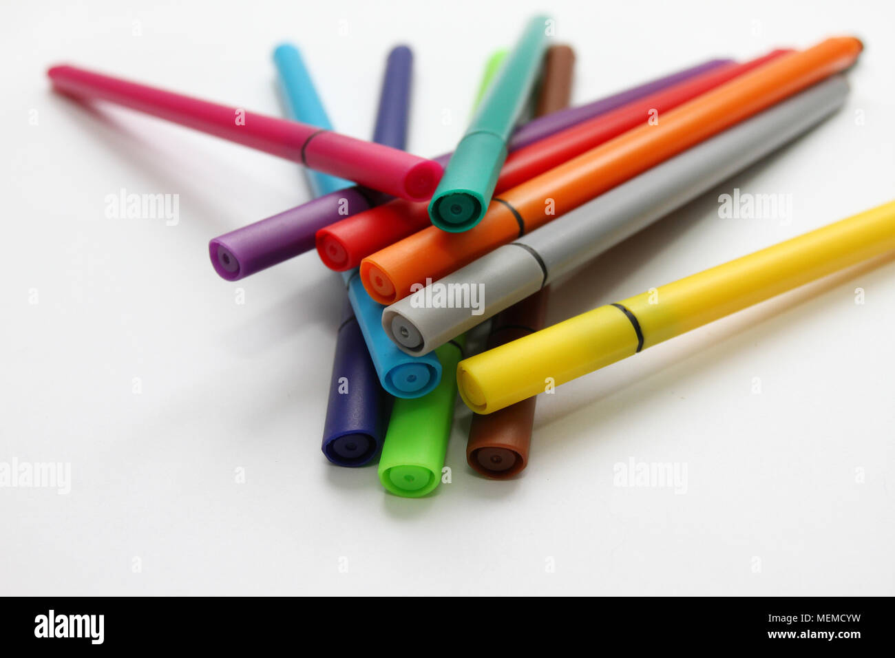 Color pen. Pile with color pens isolated on white background. Color ...