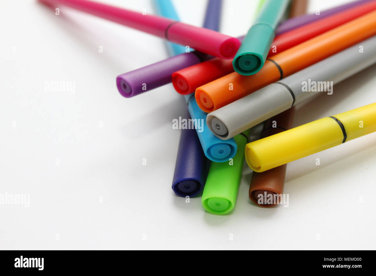 Color pen. Pile with color pens isolated on white background. Color ...