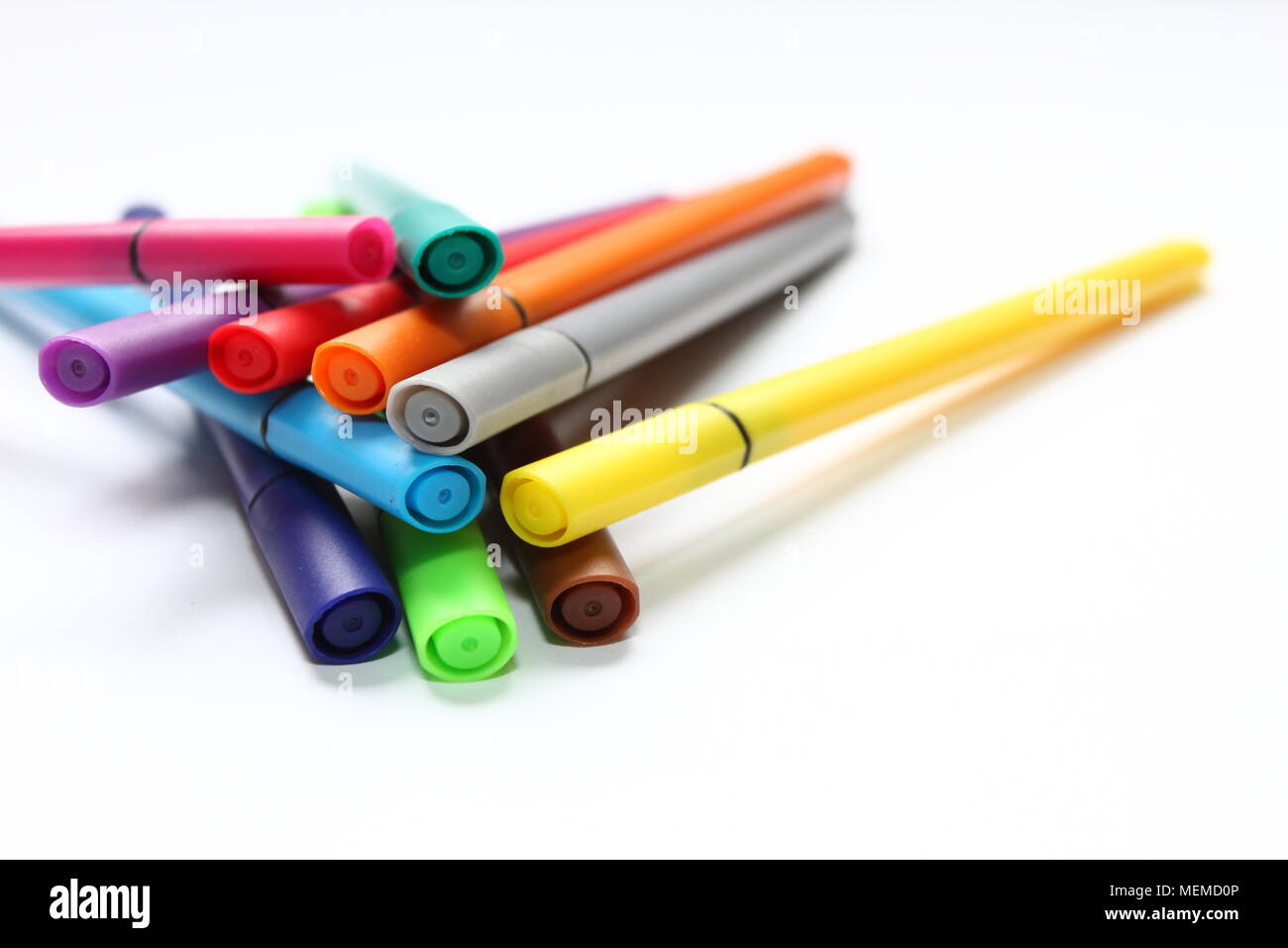 Color pen. Pile with color pens isolated on white background. Color ...