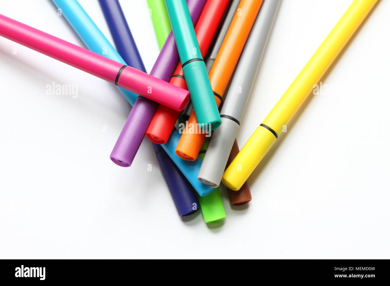 Color pen. Pile with color pens isolated on white background. Color ...