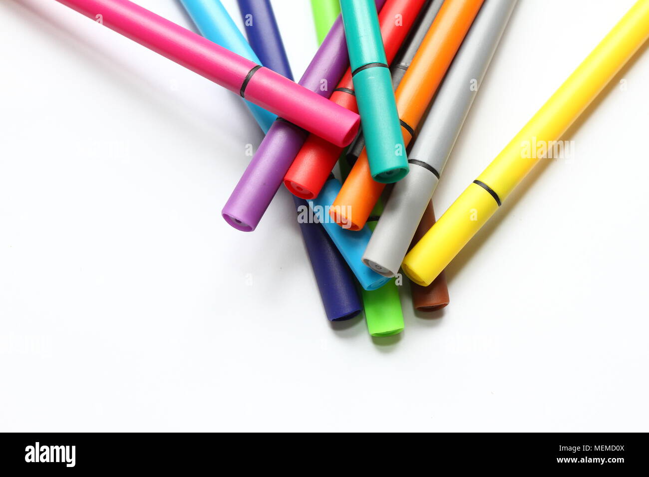 Color pen. Pile with color pens isolated on white background. Color ...