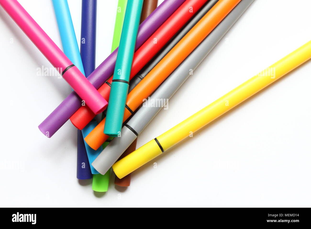 Color pen. Pile with color pens isolated on white background. Color ...