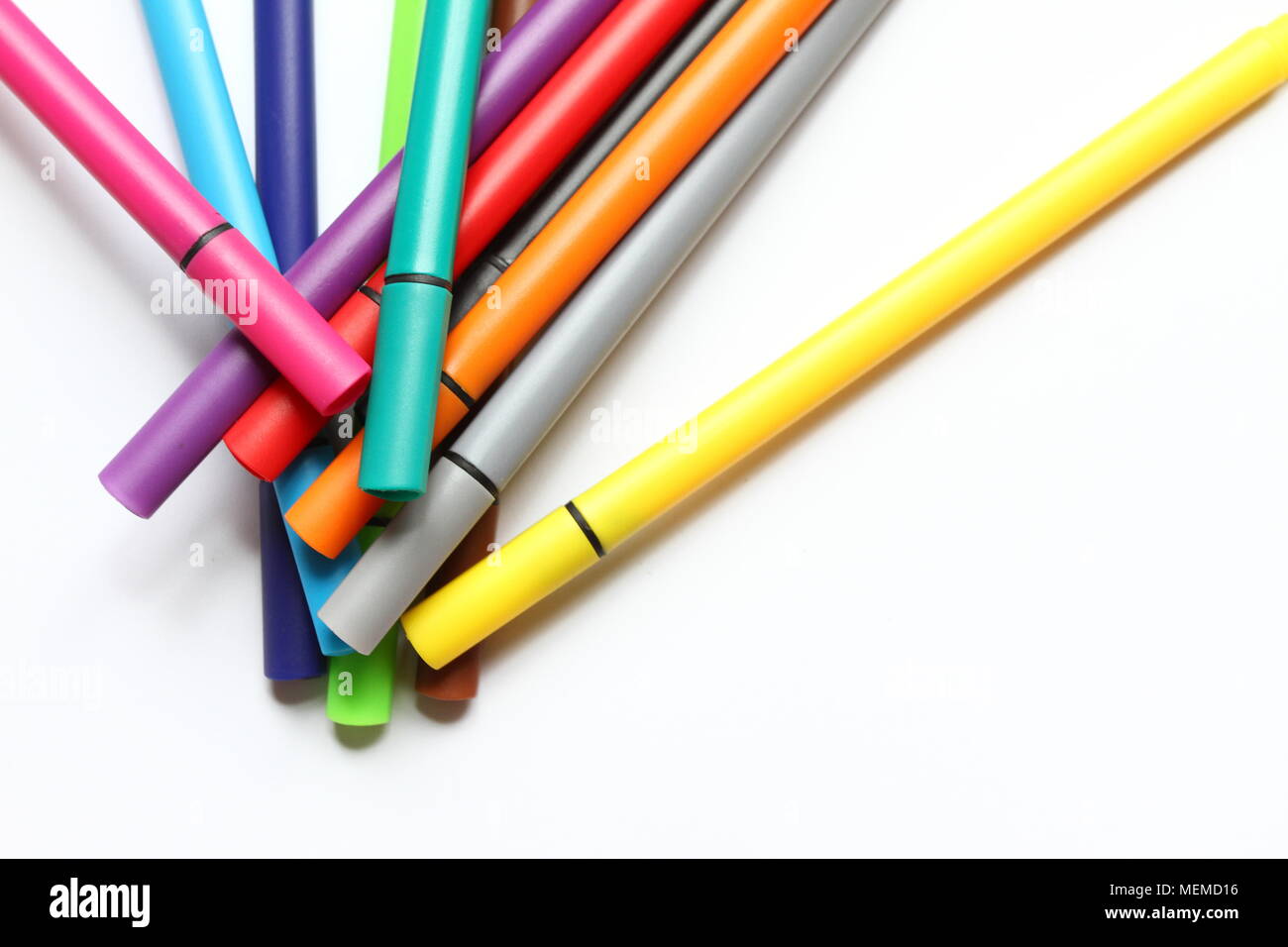 Color pen. Pile with color pens isolated on white background. Color ...