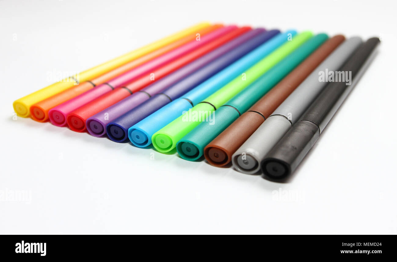 Color pen. Pile with color pens isolated on white background. Color ...