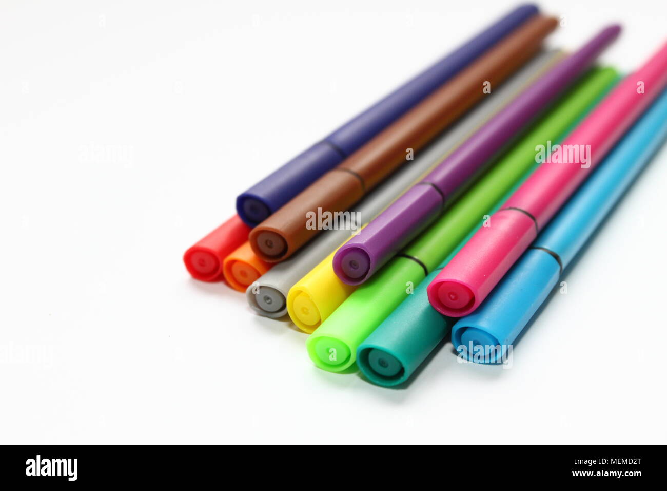 Color pen. Pile with color pens isolated on white background. Color ...