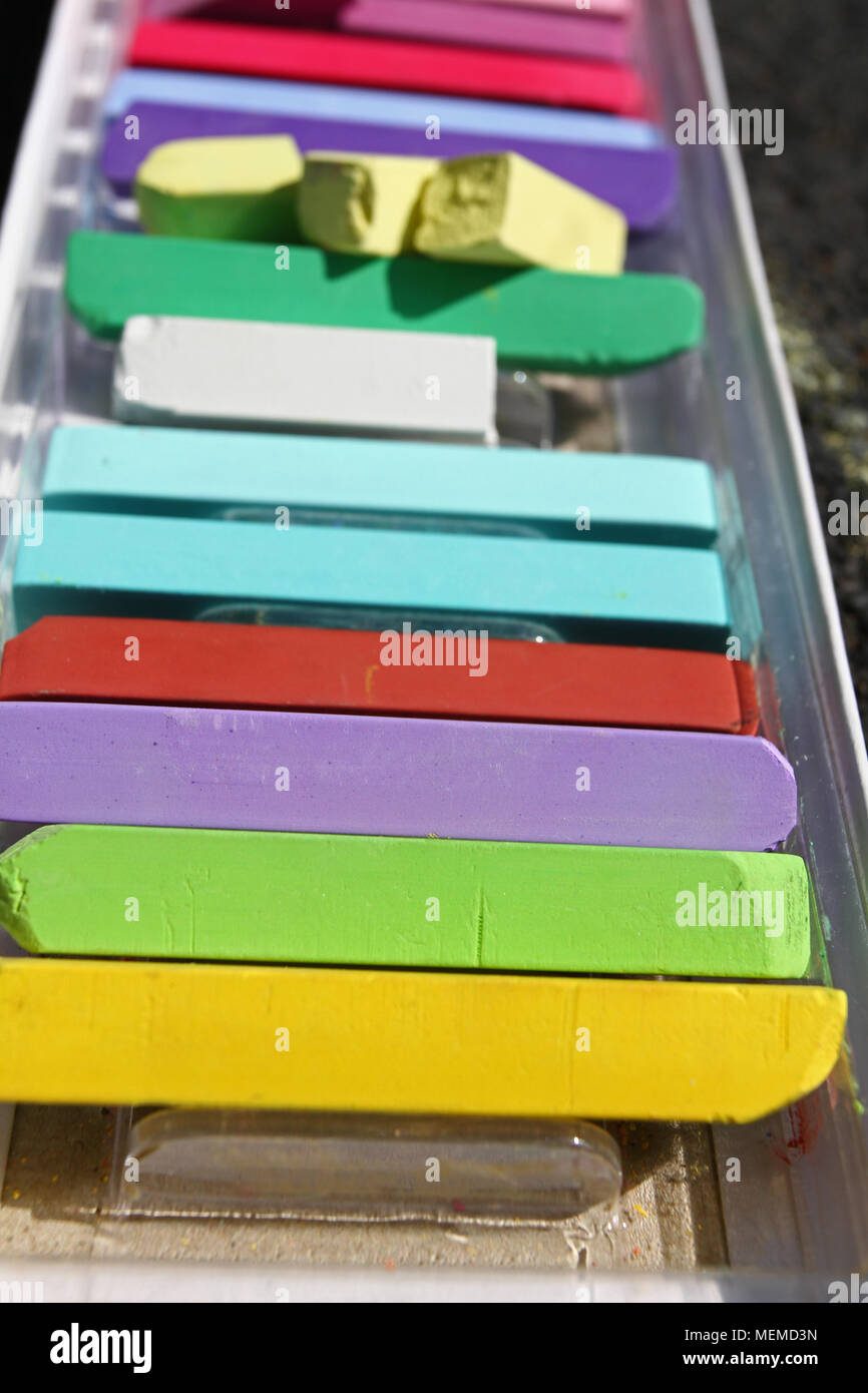 Colored chalks. Colorful chalk pastels. Education and arts, be creative ...