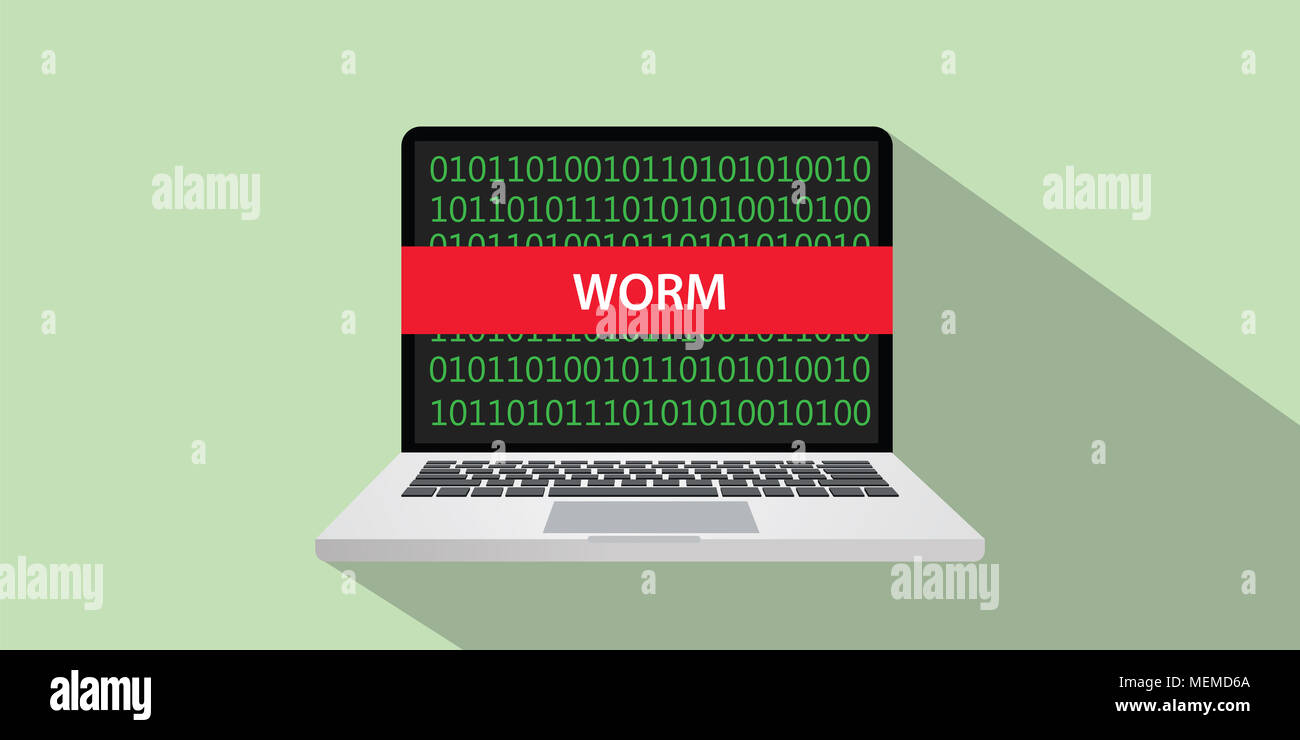 worm hacking technique concept illustration with laptop comuputer and ...