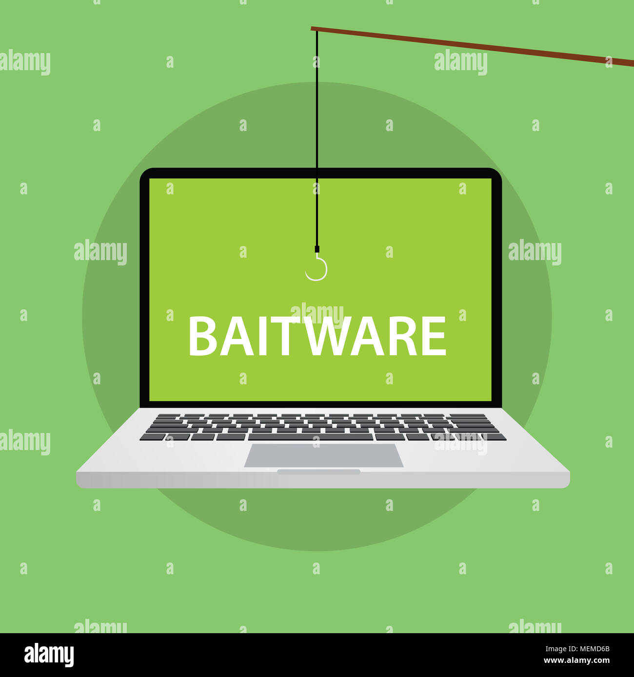 baitware concept illustration with hook fishing in front of laptop ...