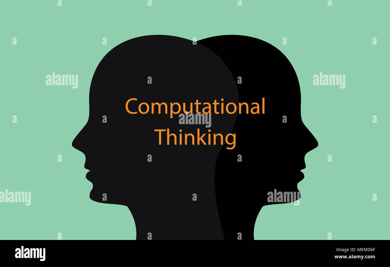 computational thinking concept illustration with human head silhouette ...