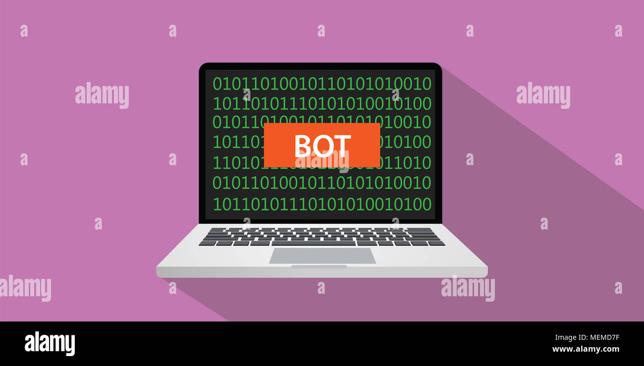 bot concept illustration with laptop comuputer and text banner on ...