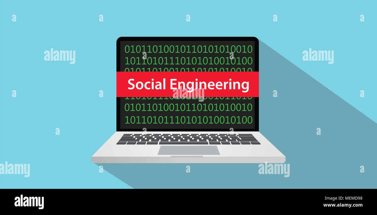 social engineering concept illustration with laptop comuputer and text ...