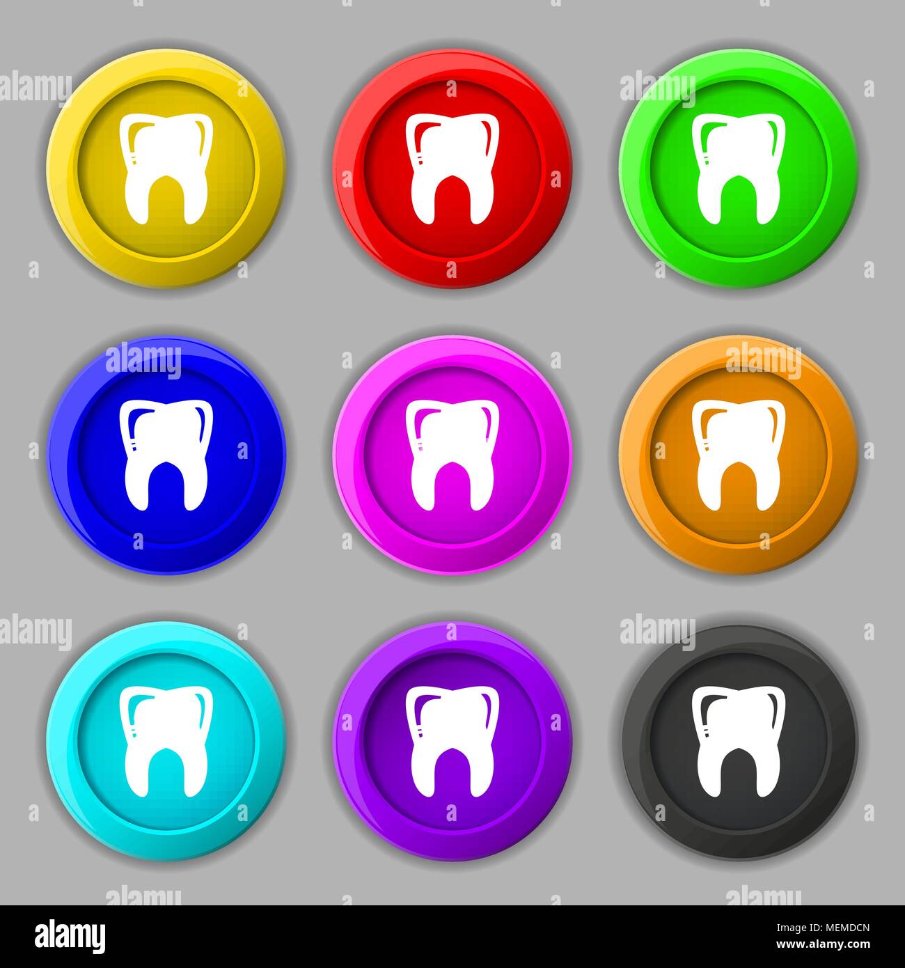 Tooth icon sign. symbol on nine round colourful buttons. Vector ...