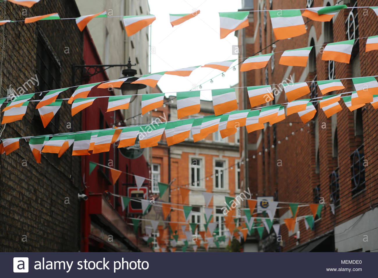 Irish bunting fluttering in the wind in Dublin Stock Photo - Alamy
